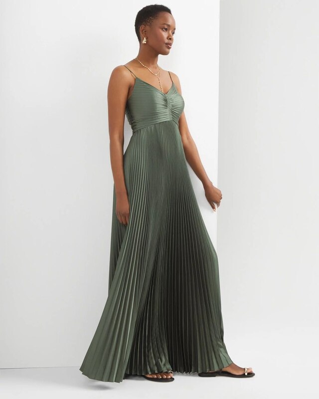 Satin Pleated Maxi Dress | White House Black Market